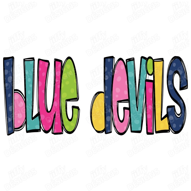 'Blue Devils' Playful Lettering in Vibrant Colors with Bold Black ...