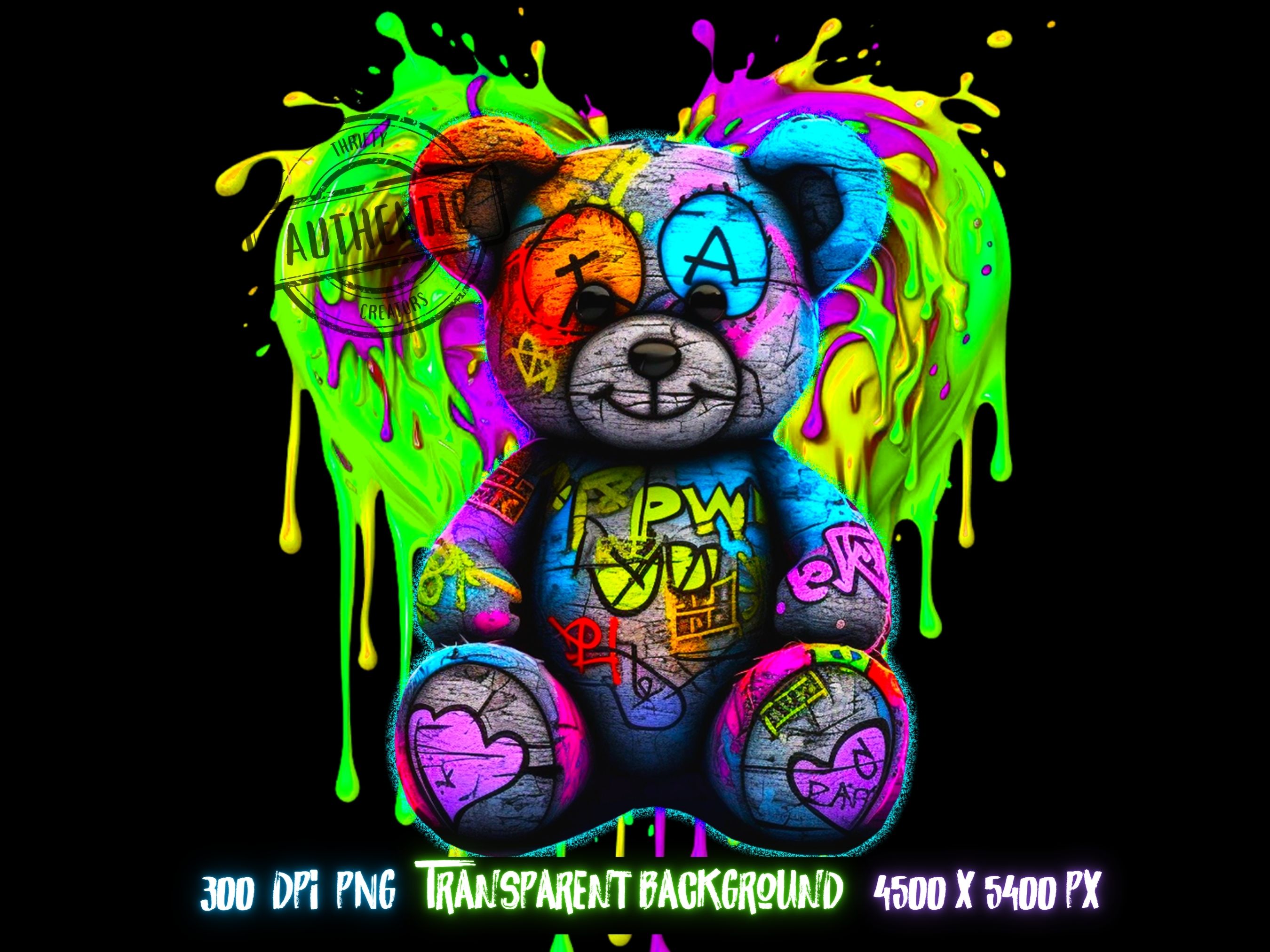 Graffiti Teddy Bear Splashed with Vibrant Rainbow Colors and Urban Art ...