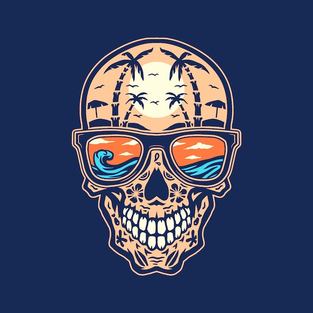 Tropical Skull with Sunglasses and Palm Trees | Jiffy Designs