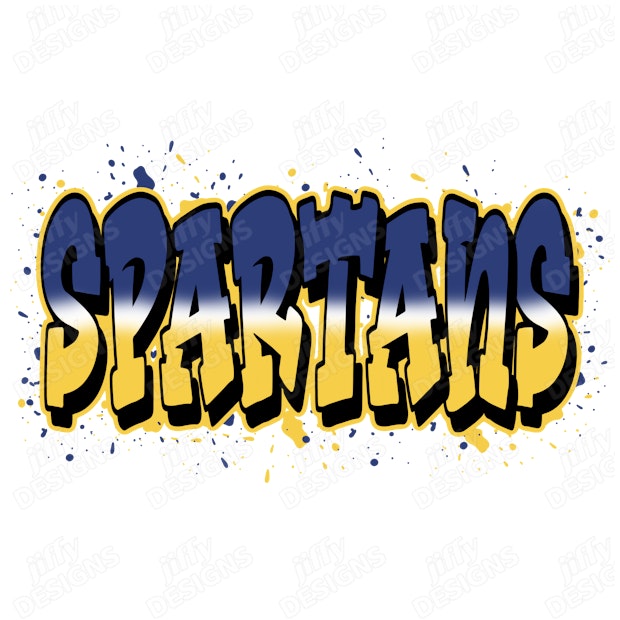 'Spartans' Graffiti-Style Lettering with Bold Yellow Outline and Blue ...