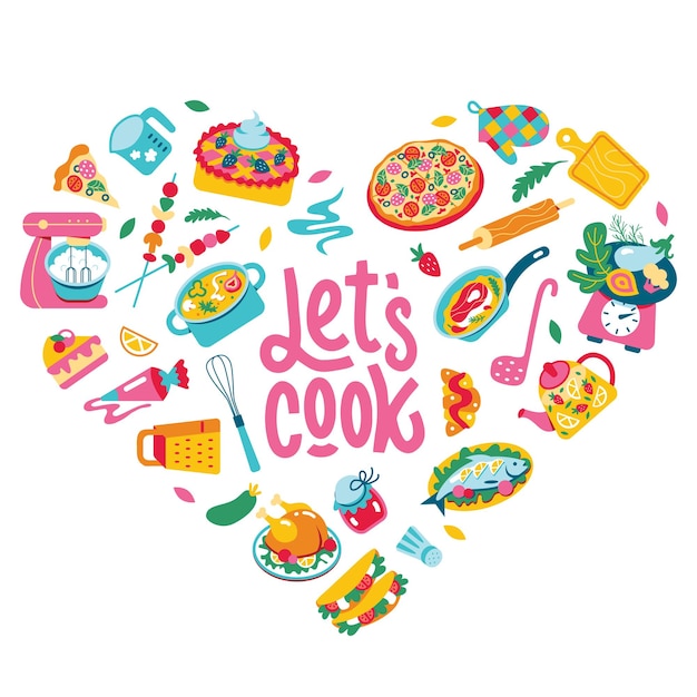 Vibrant Heart-Shaped Culinary Collage: Cooking Essentials and ...