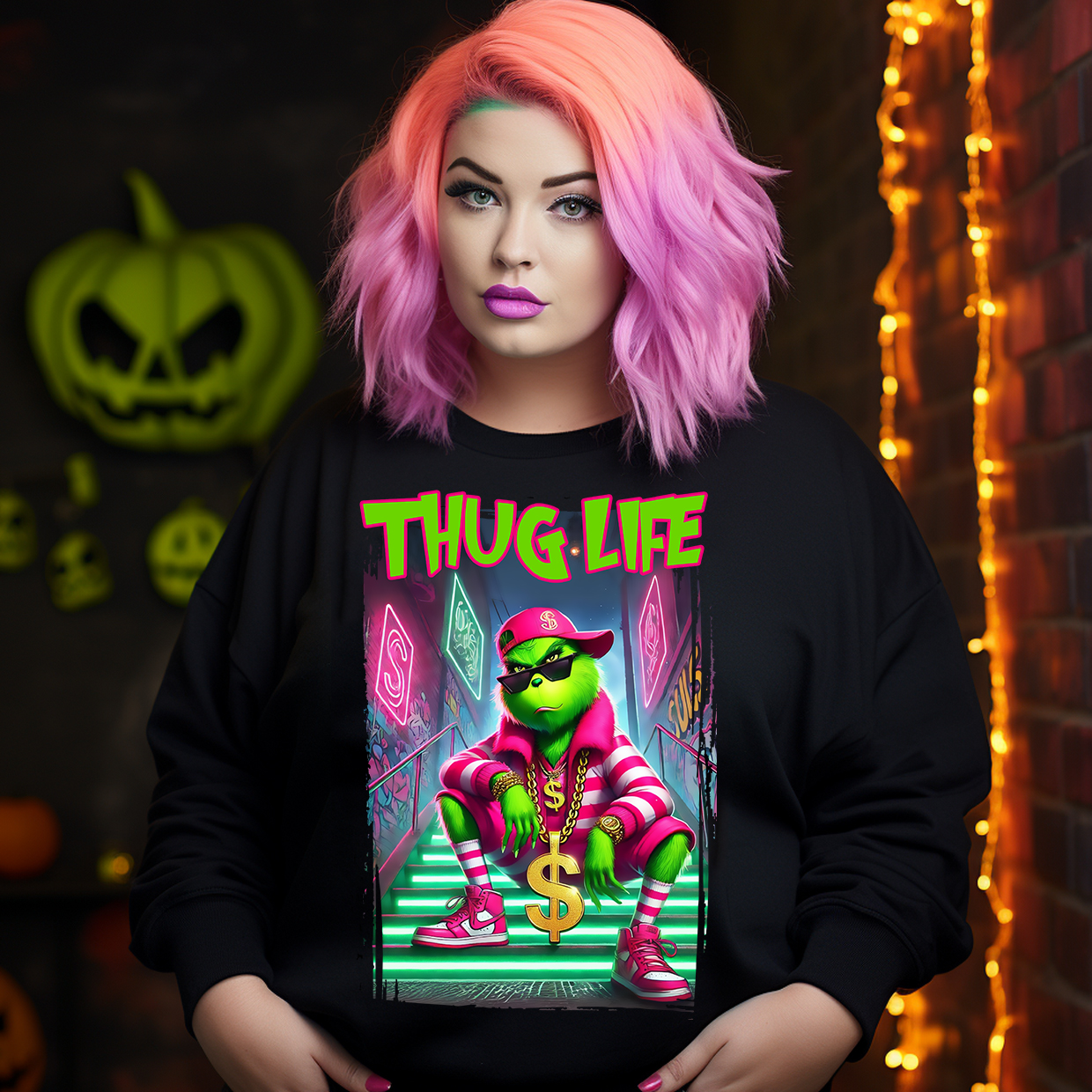 'Thug Life' Green Character in Vibrant Urban Street Style | Jiffy Designs