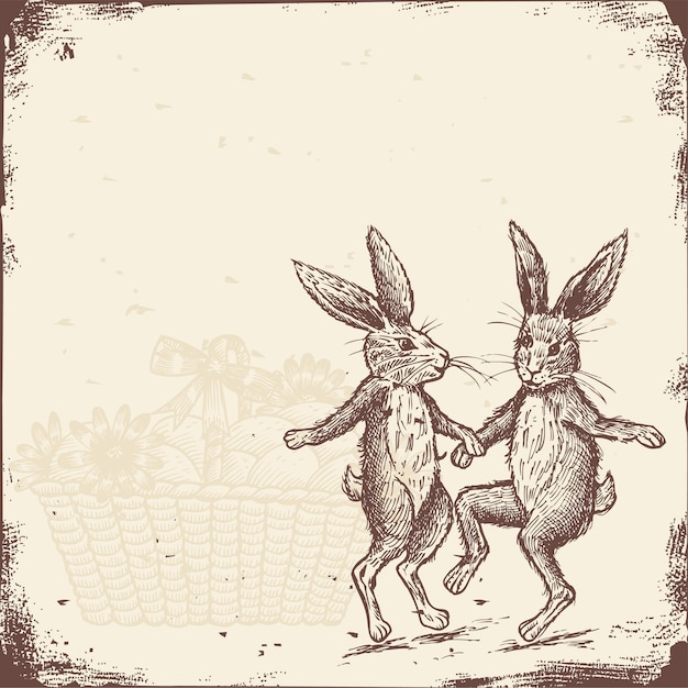 Vintage Illustration of Dancing Anthropomorphic Rabbits | Jiffy Designs
