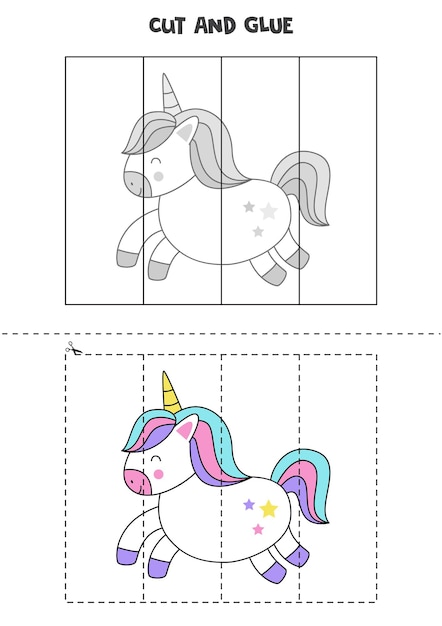 Delightful Unicorn Cut and Glue Puzzle for Kids | Jiffy Designs