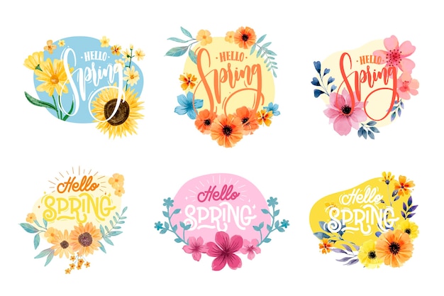 Vibrant Spring Floral Emblems with Greeting Texts Collection | Jiffy ...