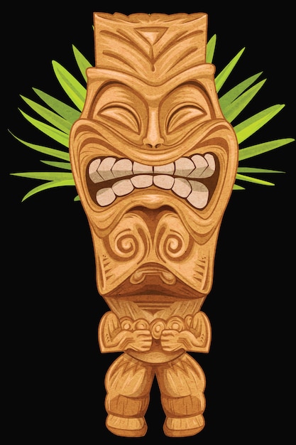 Vibrant Tiki Totem with Carved Tribal Designs and Lush Foliage | Jiffy ...