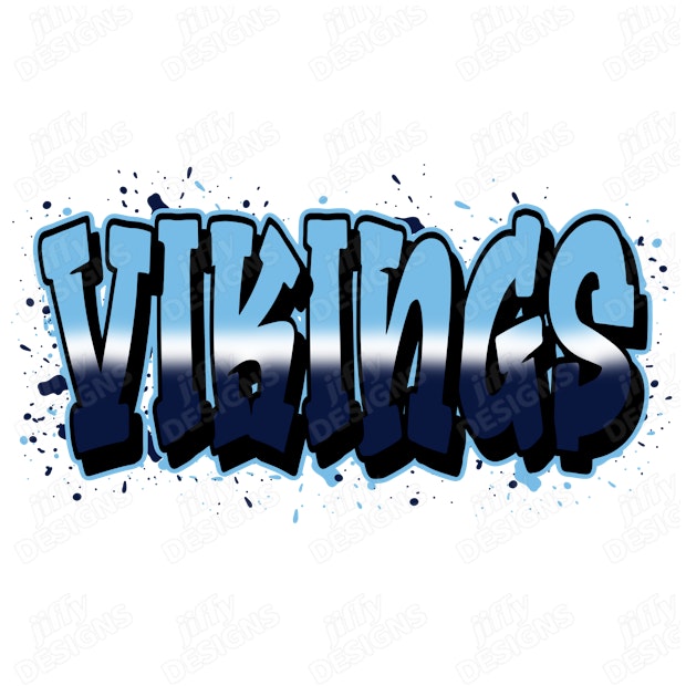 'Vikings' Graffiti-Style Text with Bold Blue Gradient and Splatter ...