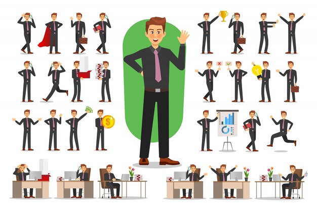 Diverse Collection of Animated Business Professionals in Various Poses ...