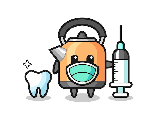 Adorable Dental Kettle Mascot with Tooth and Syringe | Jiffy Designs