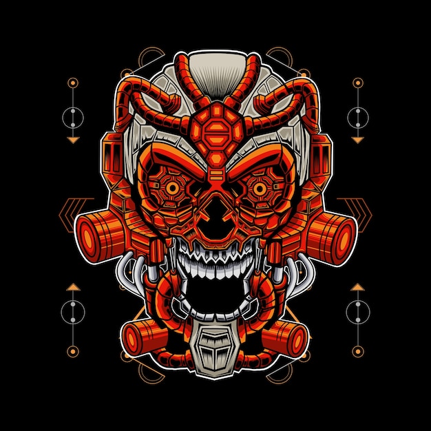 Ferocious Cyborg Skull with Glowing Crimson Exoskeleton | Jiffy Designs