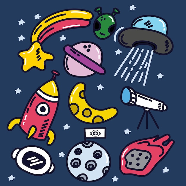 Whimsical Cosmic Adventure: Playful Space Exploration Symbols | Jiffy ...
