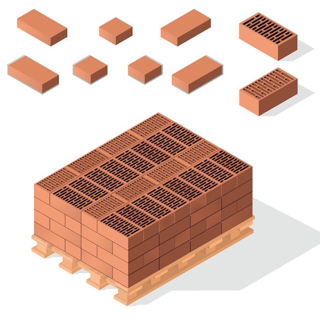 Isometric Brick Pile with Textured Blocks and Wooden Pallets | Jiffy ...