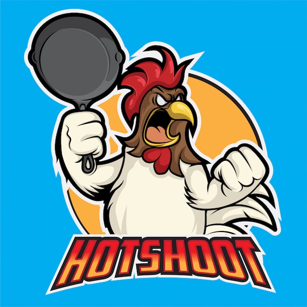 Feisty Rooster Mascot Wielding a Frying Pan | Jiffy Designs