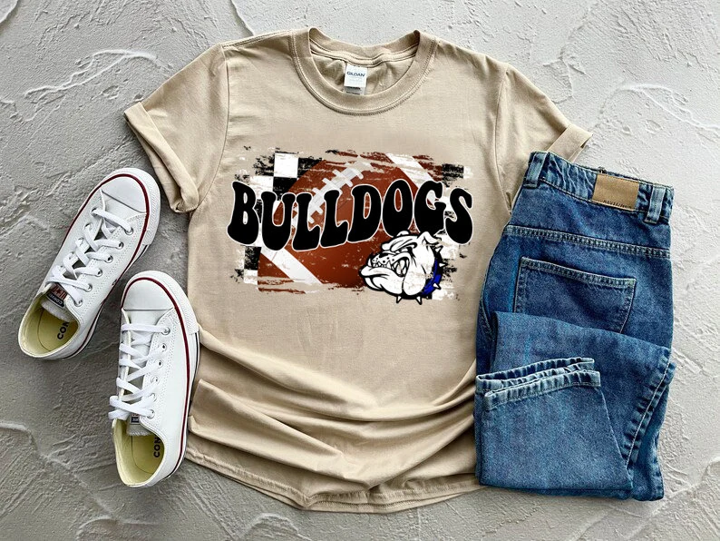 'Bulldogs' Bold Lettering with Fierce Canine Mascot on Distressed ...