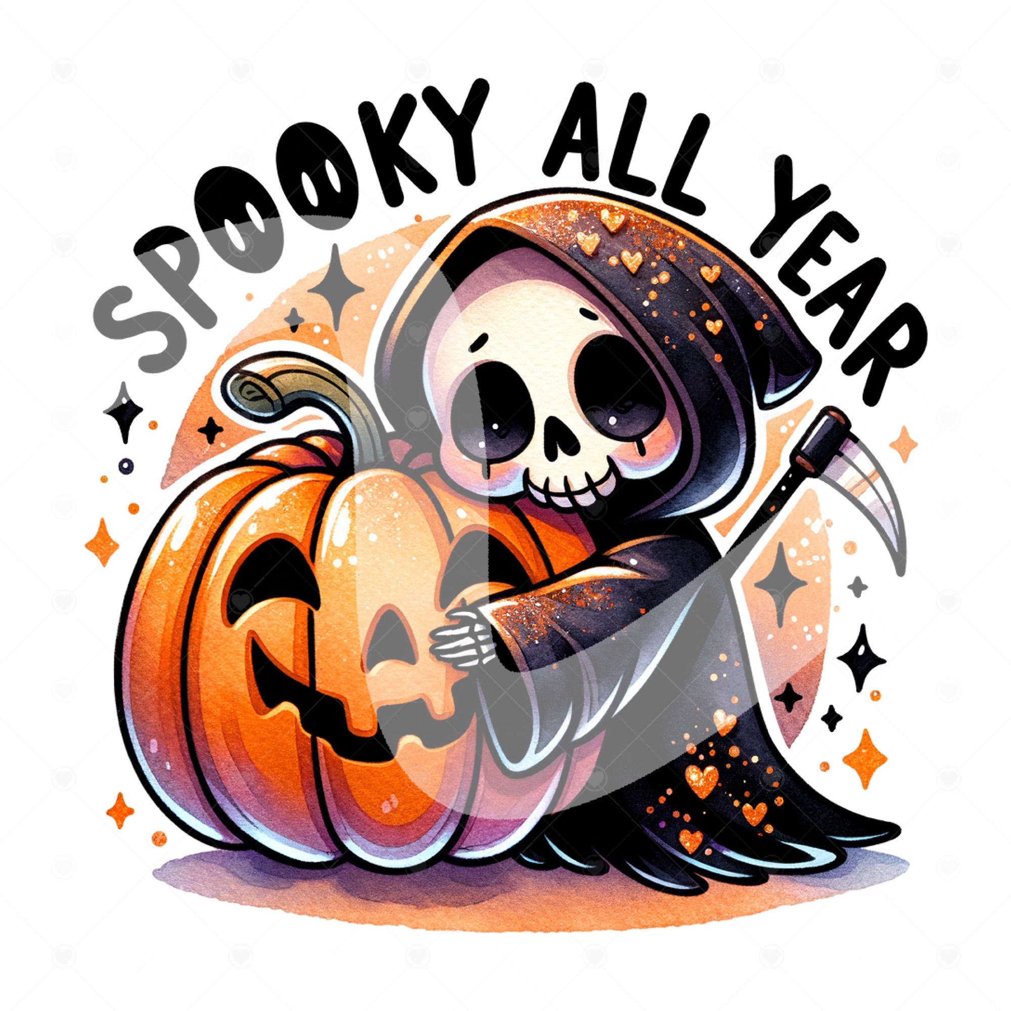 'Spooky All Year' Adorable Grim Reaper Hugging Jack-o'-Lantern in ...