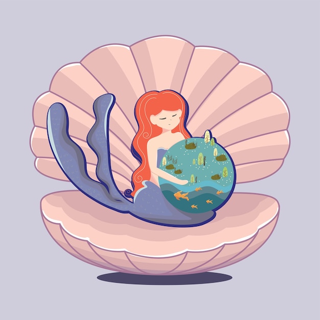 Enchanting Mermaid Holding a Vibrant Globe in a Seashell | Jiffy Designs