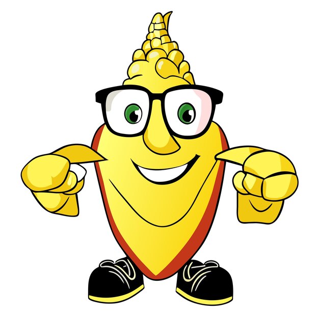 Cheerful Cartoon Corn Character Pointing with Both Hands | Jiffy Designs