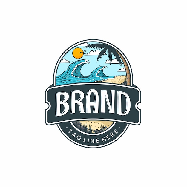 Vibrant Beach-Themed Brand Logo with Tropical Waves and Palms | Jiffy ...