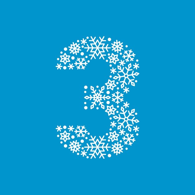 Icy Snowflake Number Three on Vibrant Blue Background | Jiffy Designs