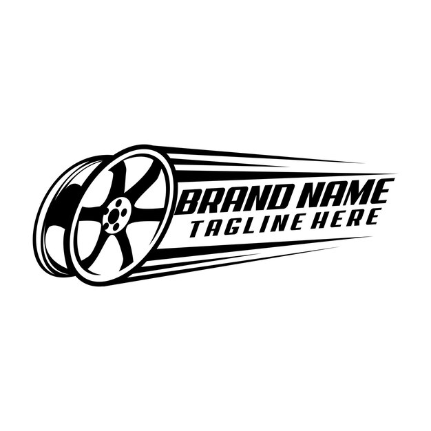 Sleek Racing Wheel Emblem with Stylized Brand Name | Jiffy Designs