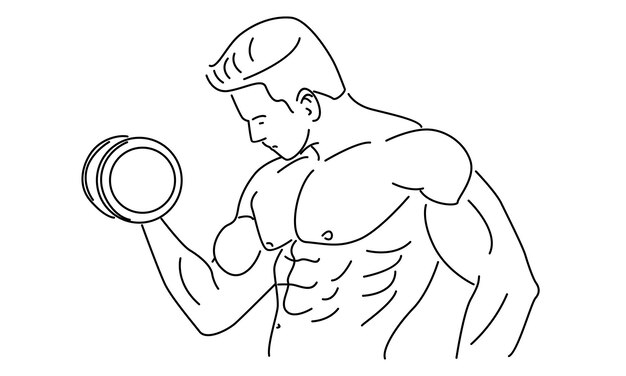 Powerful Bodybuilder Lifting Dumbbell in Outline | Jiffy Designs