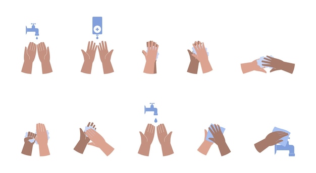 Diverse Hands Washing and Sanitizing Illustrations | Jiffy Designs
