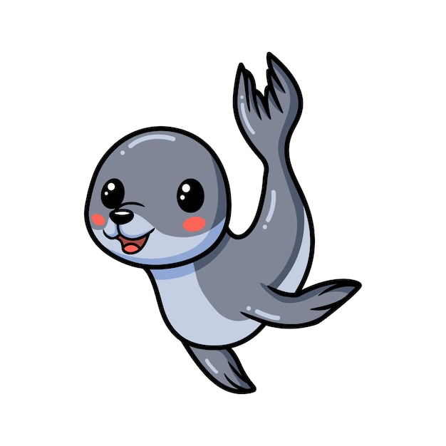 Cheerful Cartoon Seal with Raised Flipper in Mid-Swim | Jiffy Designs
