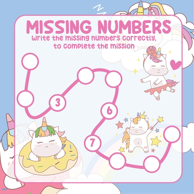 Whimsical Unicorn Math Puzzle: Fill in the Missing Numbers | Jiffy Designs