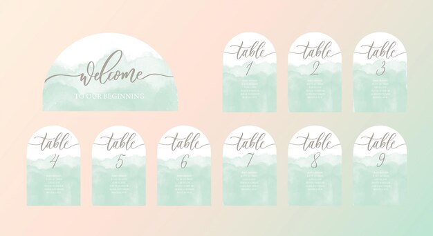 Watercolor Wedding Table Number Signs Collection | Jiffy Designs