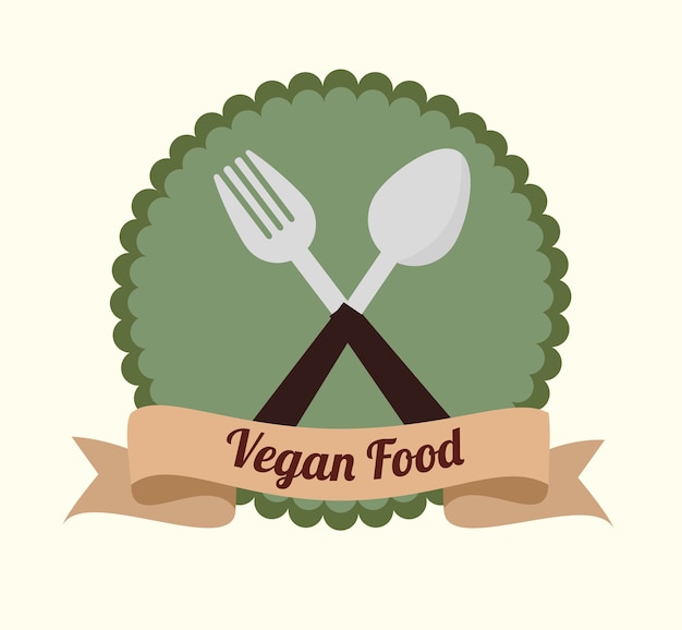 Vegan Food Emblem with Crossed Utensils and Banner | Jiffy Designs