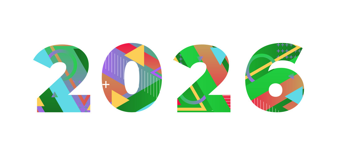 The Year 2026 Concept Written In Colorful Retro Shapes And Colors Illustration. | Jiffy Designs