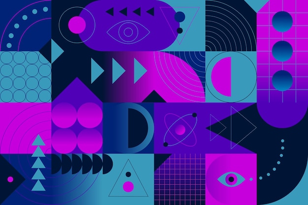 Vibrant Geometric Dreamscape: Surreal Shapes and Symbols | Jiffy Designs