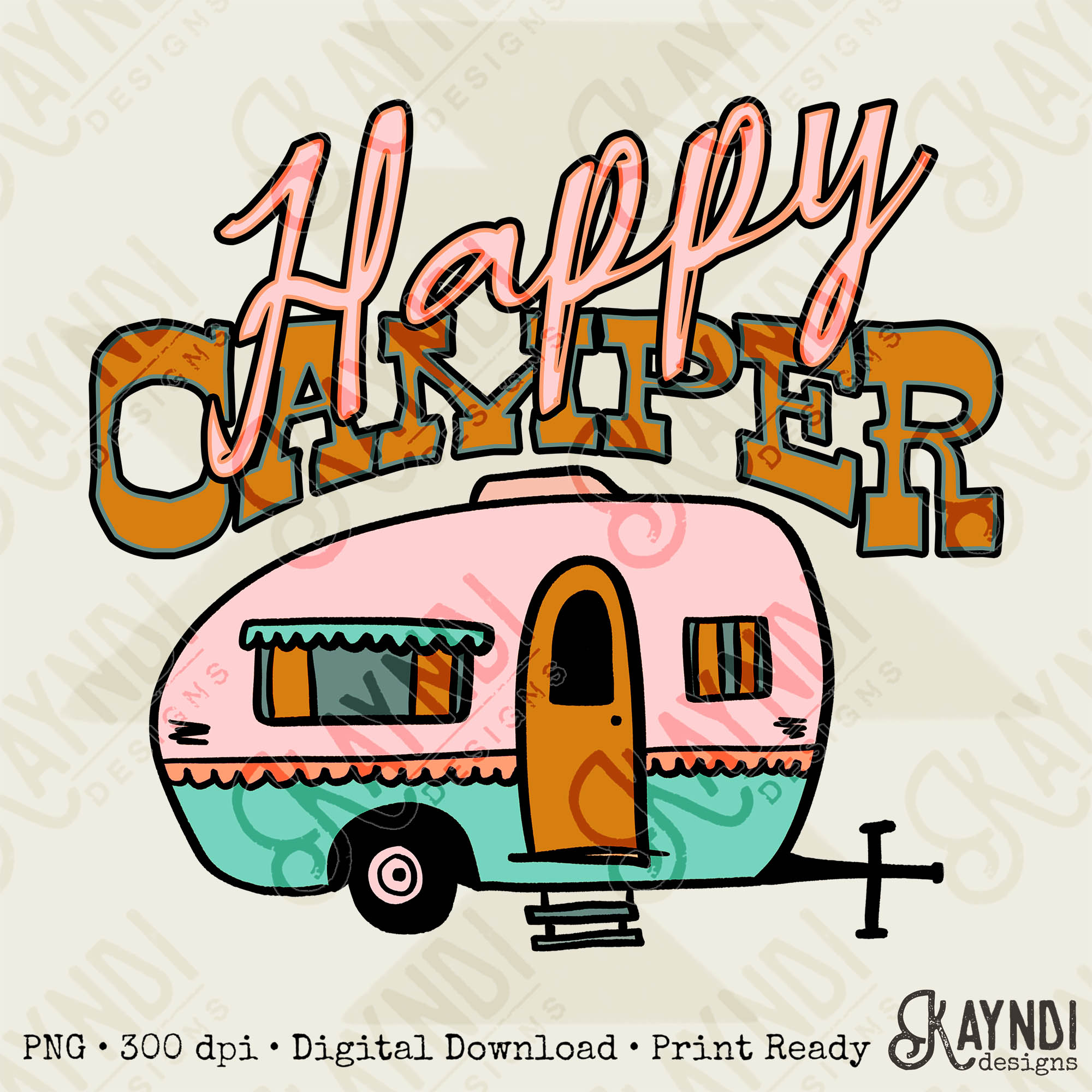 'Happy Camper' Retro-Inspired Design with Whimsical Vintage Caravan ...