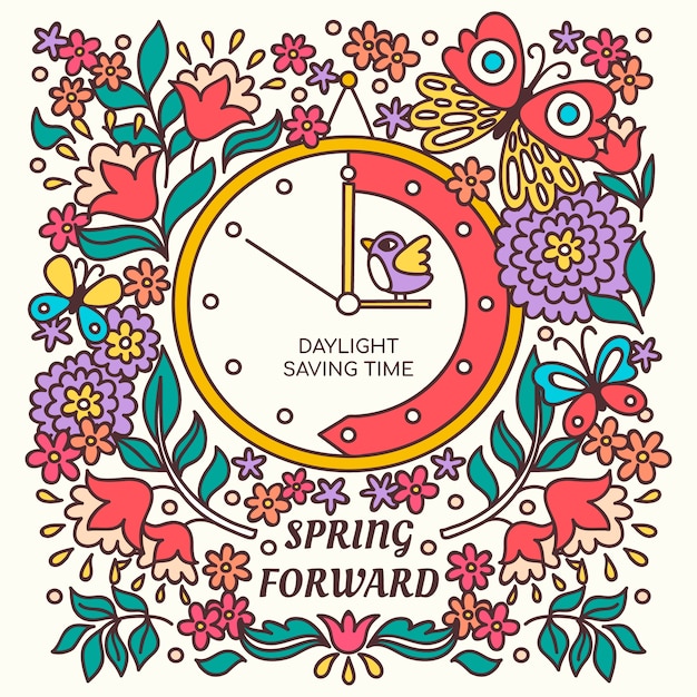 Vibrant Spring Forward Daylight Saving Time Floral Illustration | Jiffy ...