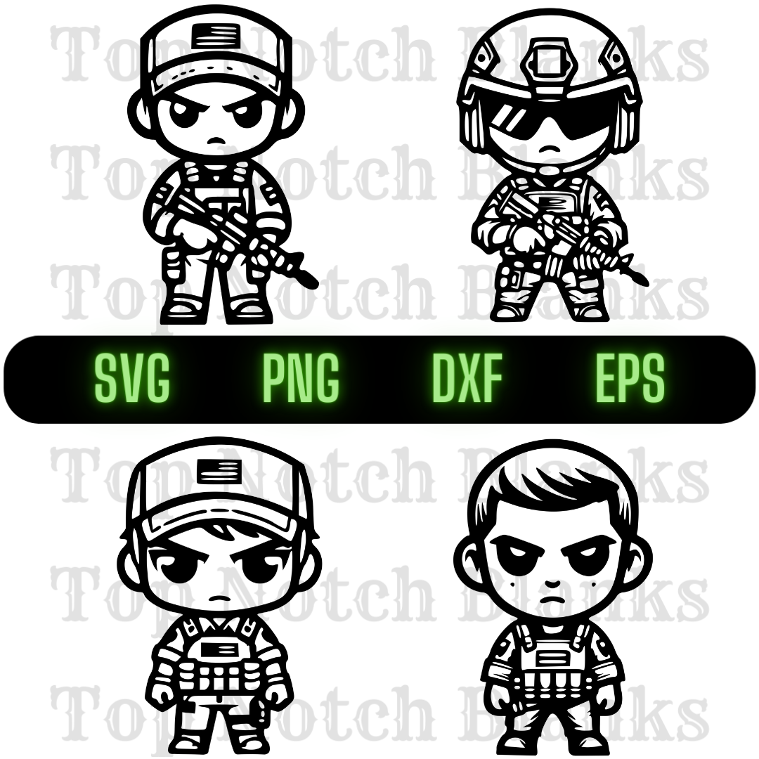 Chibi Soldier Bundle Pack in Bold Monochrome Black Silhouette Design ...
