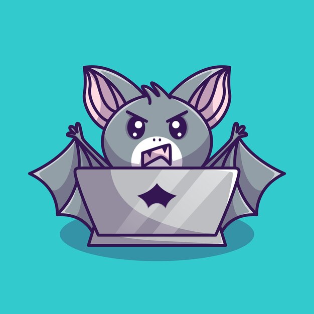 Adorable Bat Peeking from Laptop Cartoon | Jiffy Designs