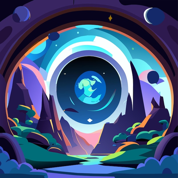 Enchanting Cosmic Window: A Celestial Landscape | Jiffy Designs