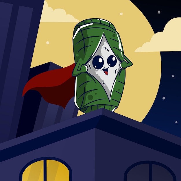 Whimsical Superhero Mascot Peering from Nighttime Rooftop | Jiffy Designs