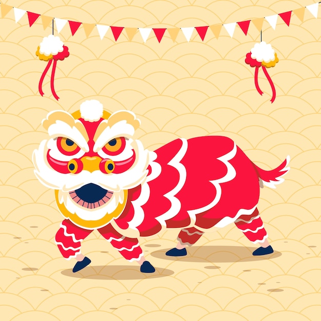Vibrant Chinese Lion Dance Character Illustration | Jiffy Designs