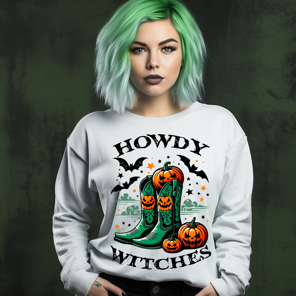 'Howdy Witches' Halloween Boots and Pumpkins with Bats and Stars ...