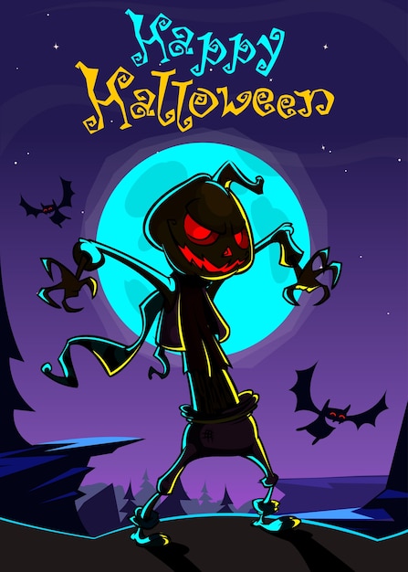 Spooky Cartoon Character on Halloween Night with Bats Flying | Jiffy ...