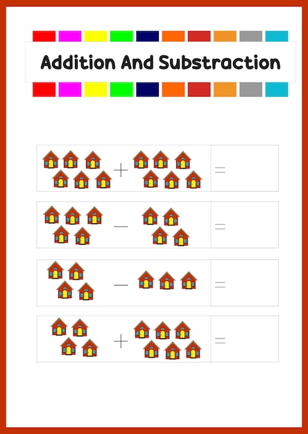 Colorful Houses for Addition and Subtraction Practice | Jiffy Designs