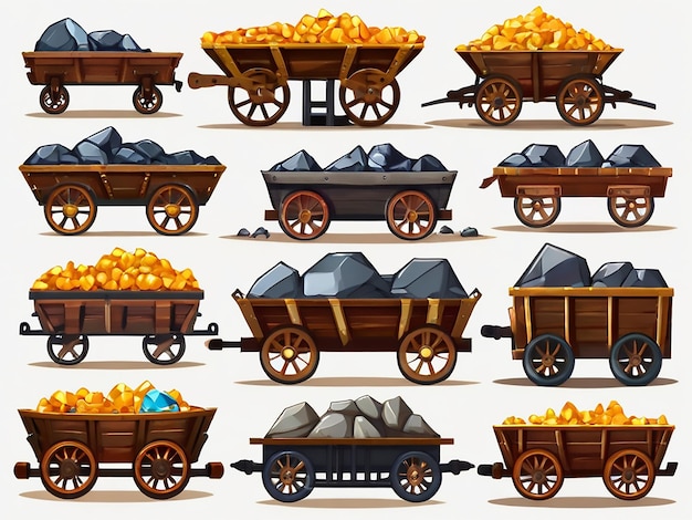 Diverse Collection of Colorful Mining Carts Filled with Valuable ...