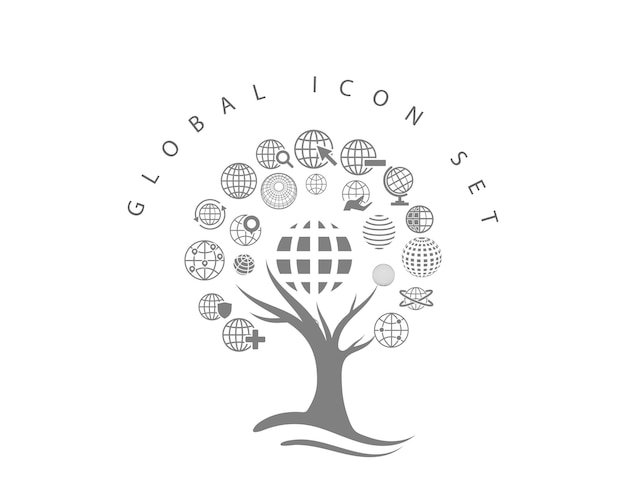 Interconnected Global Tree of Spherical World Icons | Jiffy Designs