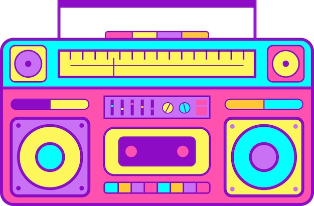 Vibrant Retro Boombox with Cassette Tape and Speakers | Jiffy Designs