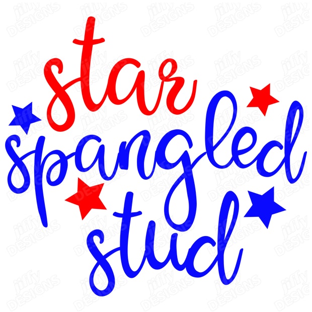 'Star Spangled Stud' Patriotic Script with Vibrant Stars | Jiffy Designs