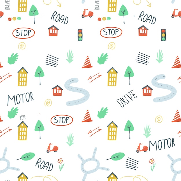 Whimsical Road Trip Landscape with Traffic Signs and Symbols | Jiffy ...