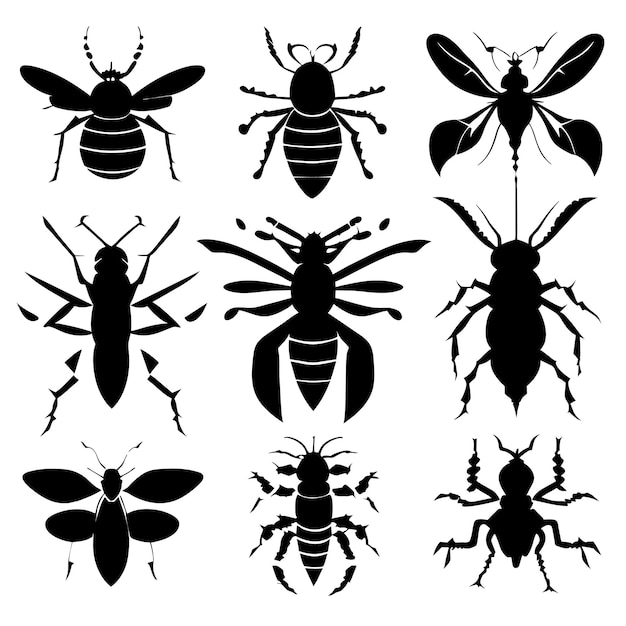 Diverse Collection of Stylized Insect Silhouettes | Jiffy Designs