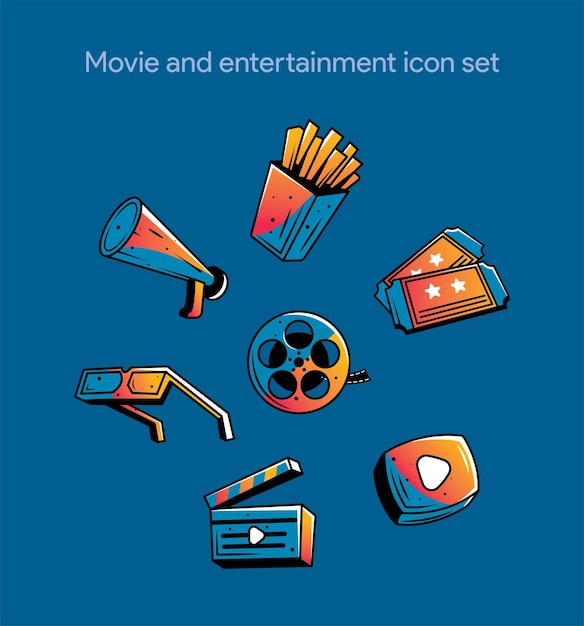 Vibrant Movie Night Icons on Striking Blue Background | Jiffy Designs