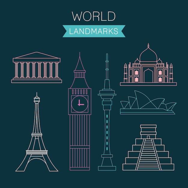 World Landmarks Vector Illustration with Famous Architectural Icons ...
